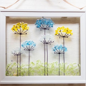 Crushed Glass and Resin Flowers in Blue and Yellow - Etsy