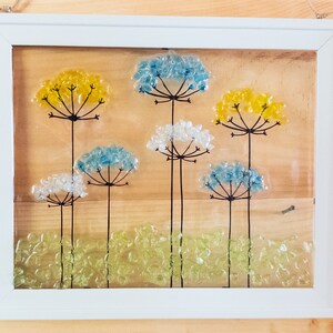 Crushed Glass and Resin Flowers in Blue and Yellow - Etsy