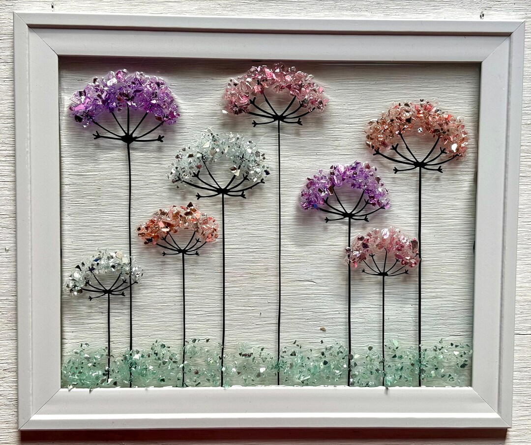 Crushed Glass and Resin Flowers Purple/ Pink - Etsy