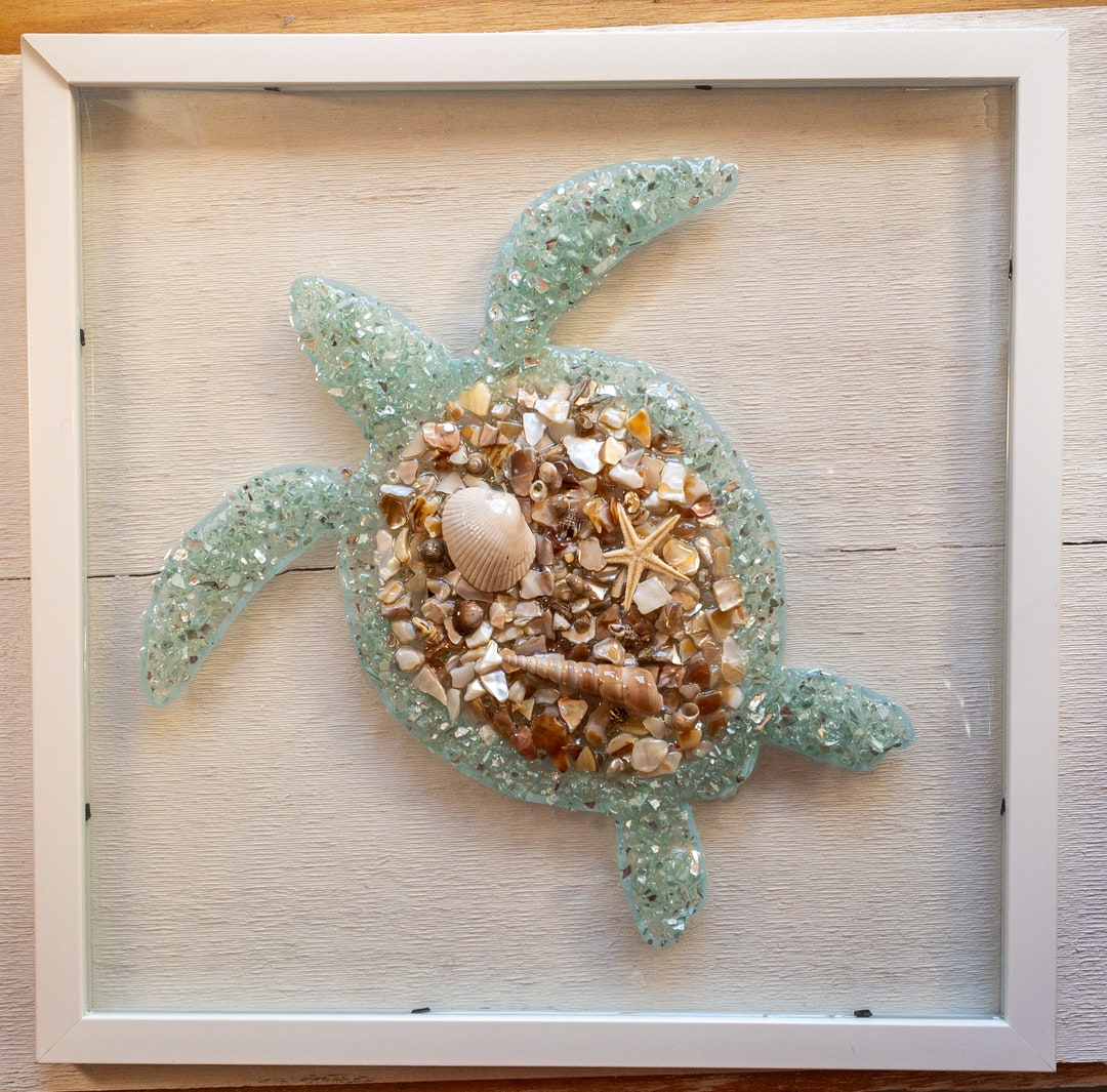 Crushed Glass, Shell and Resin Sea Turtles - Etsy