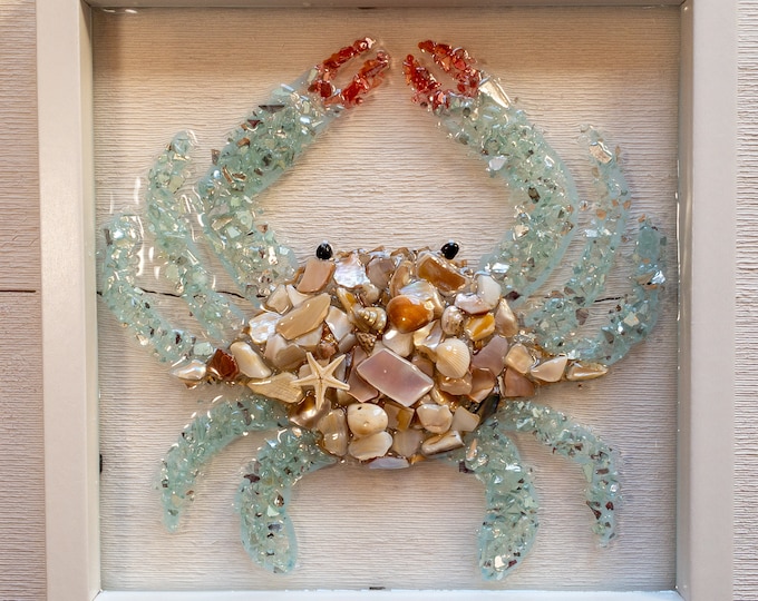 Crushed Glass, Shell and Resin Crab - Etsy