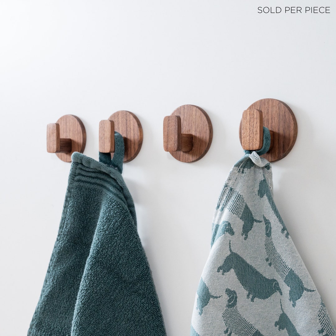 Self-adhesive Round Walnut Wall Hook, Danish Oil Finished, Adhesive ...