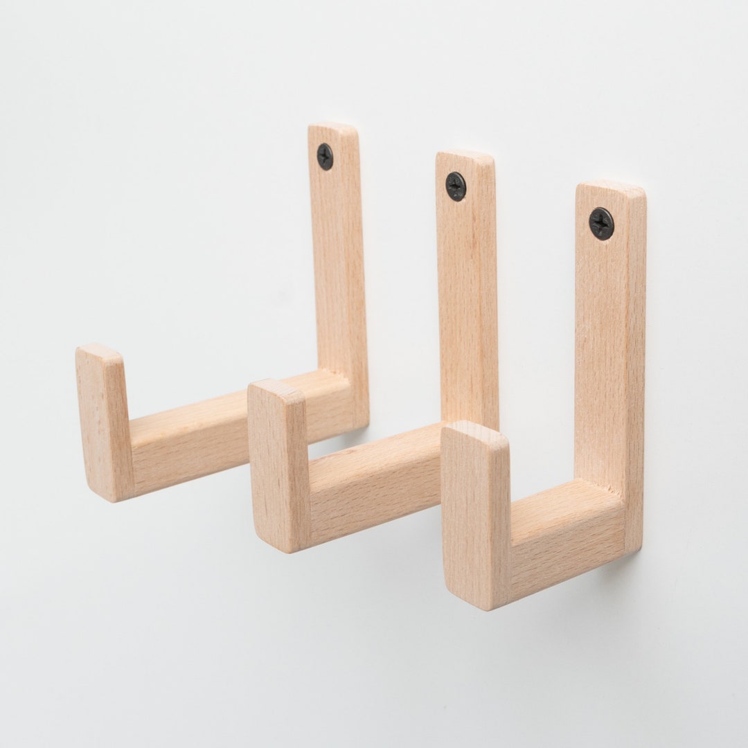 Extra Long Beech Wooden Wall Hook, Rectangular Model, 3 Lengths, Coat ...