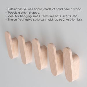 Self-adhesive 'popsicle Stick' Shaped Wall Hooks, Kids Wall Hook, Beech ...