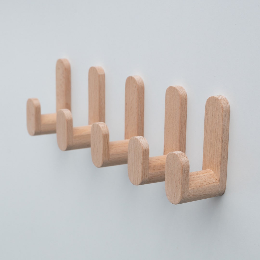 Set of 5 -self-adhesive Beech Wooden Wall Hooks 'popsicle Shape ...