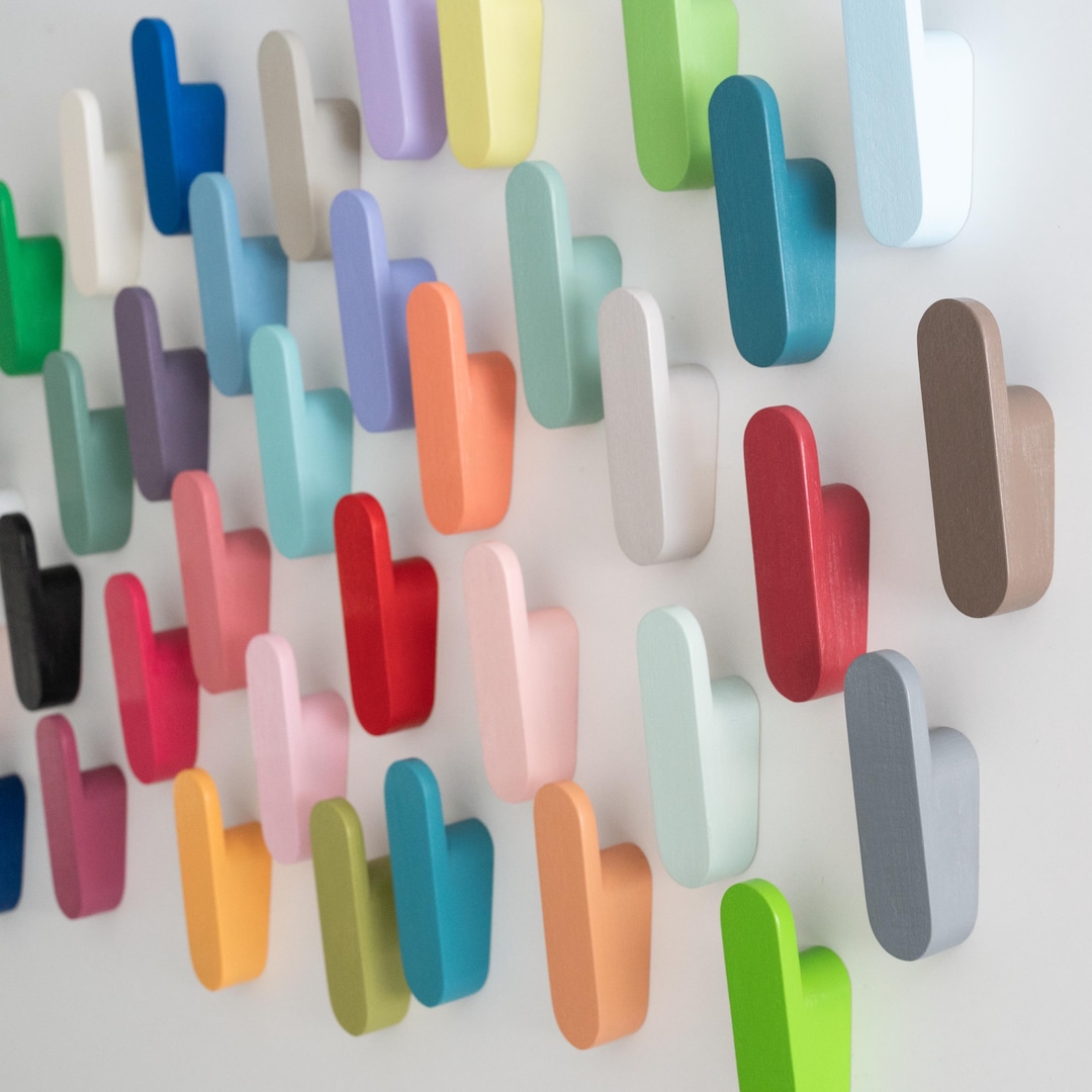 Self-adhesive Colored Wooden 'popsicle Stick' Shaped Wall Hooks, Kids ...