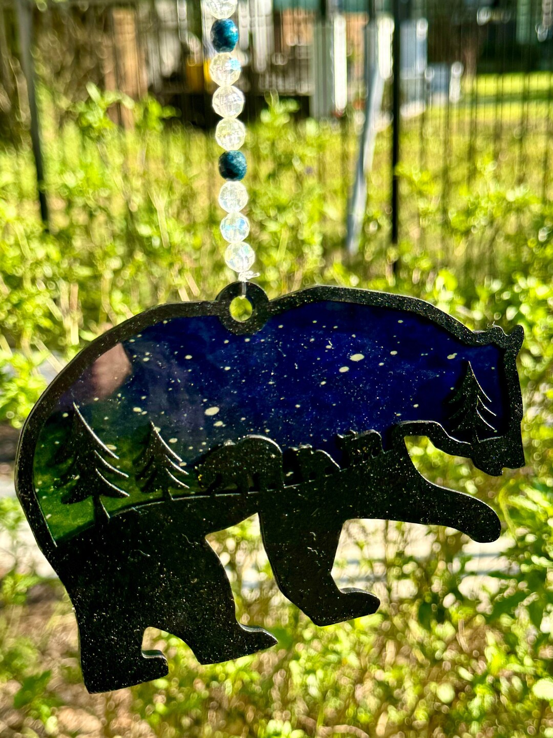 Northern Lights Bear Suncatcher Handcrafted Aurora Borealis Cabin Decor ...