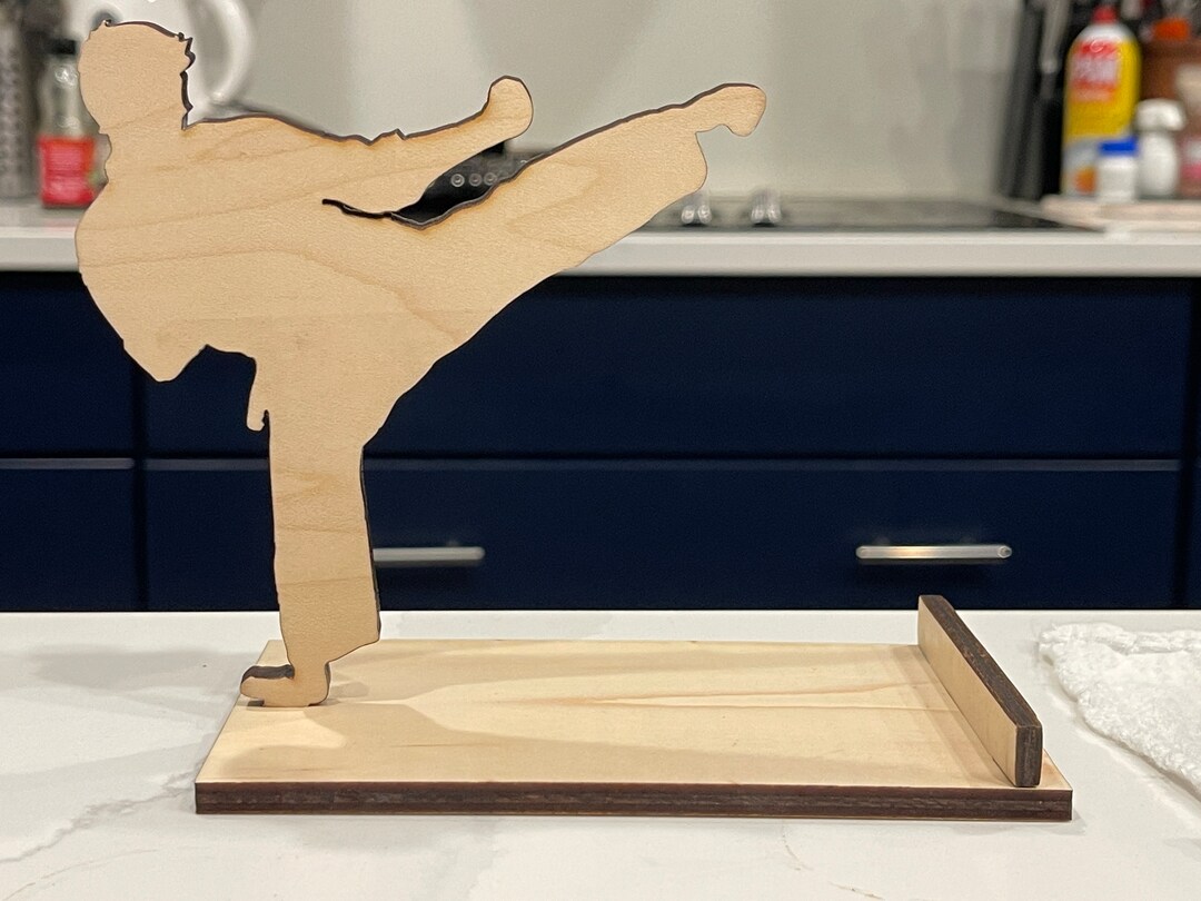 Martial Arts Phone Stand Karate Man Laser-cut Design, Wooden Desk ...