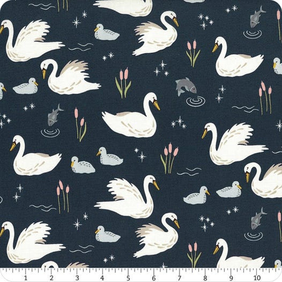 Little Swan - Main on Navy - Swan Fabric - Riley Blake Fabrics ...
