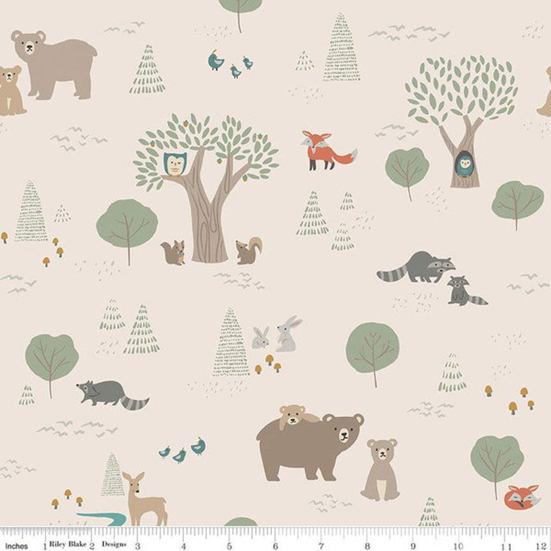 Elmer & Eloise Woodgrain Sage Forest Fabric Fabric Riley Blake Fabrics ...