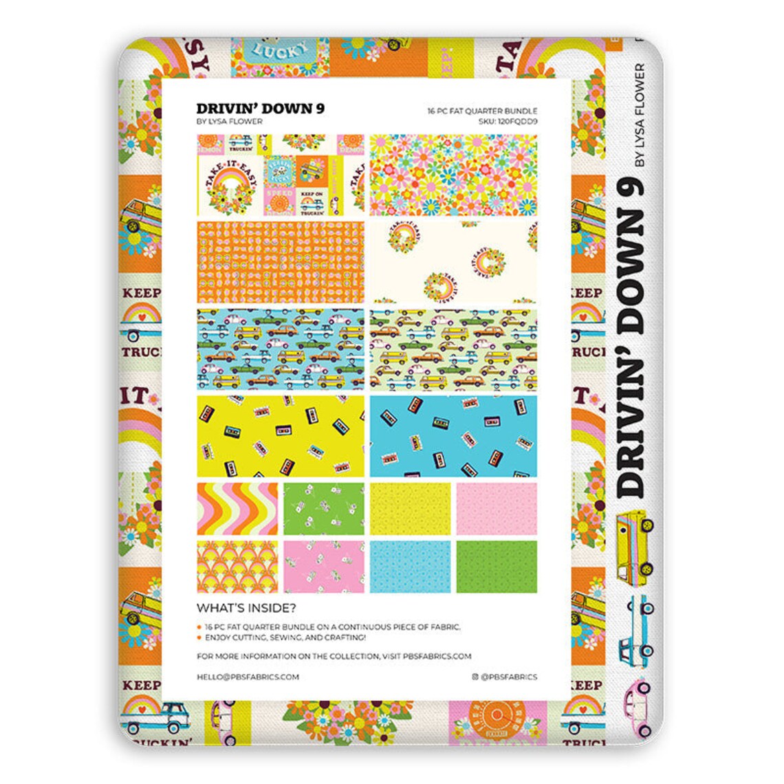 PBS Fabrics - Fat Quarter Bundle - Drivin Down 9- 16 Pc Flat Fold ...