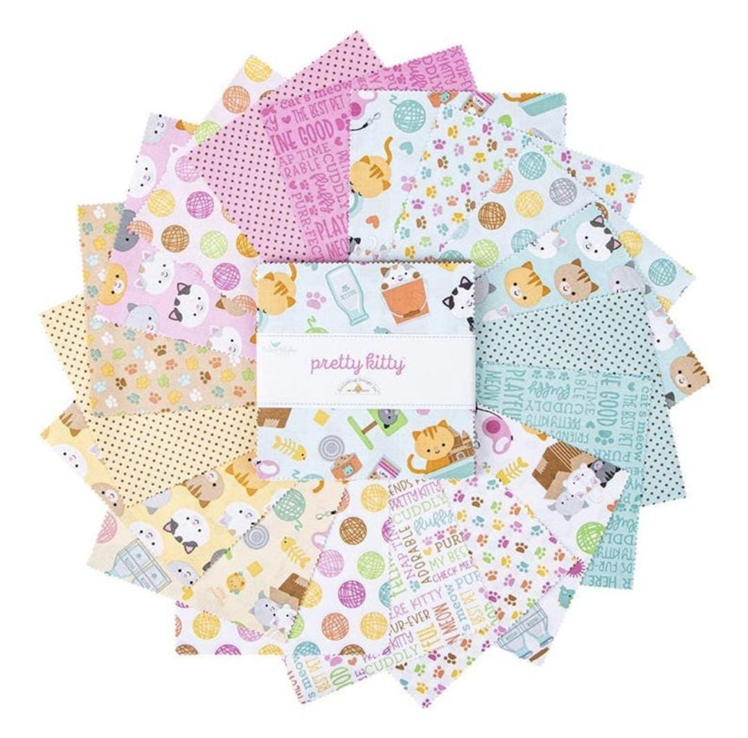 Pretty Kitty - Precut - 5 Inch Charm Pack - Cat Fabric -riley Blake ...