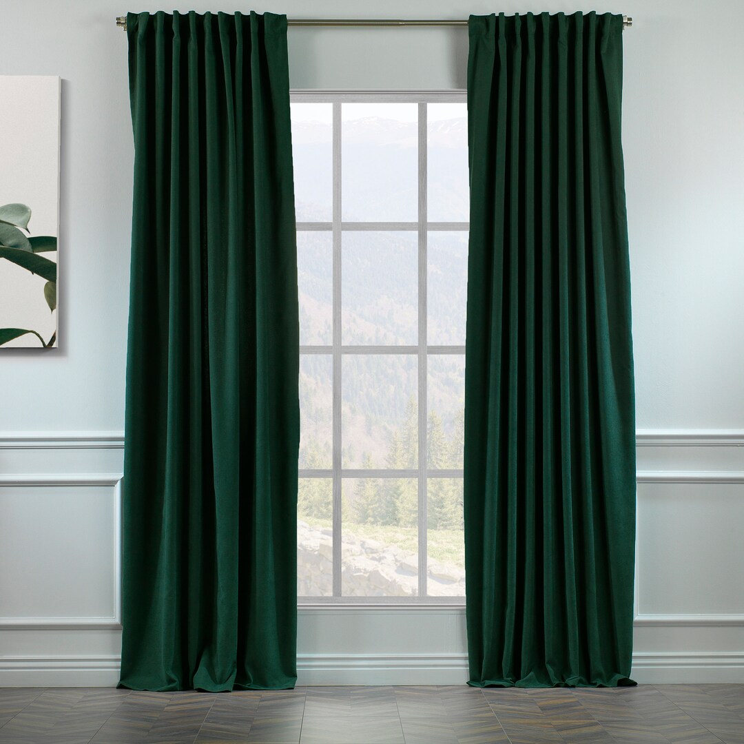 Custom Dark Green Velvet Two Story Extra Long Modern Curtains Etsy