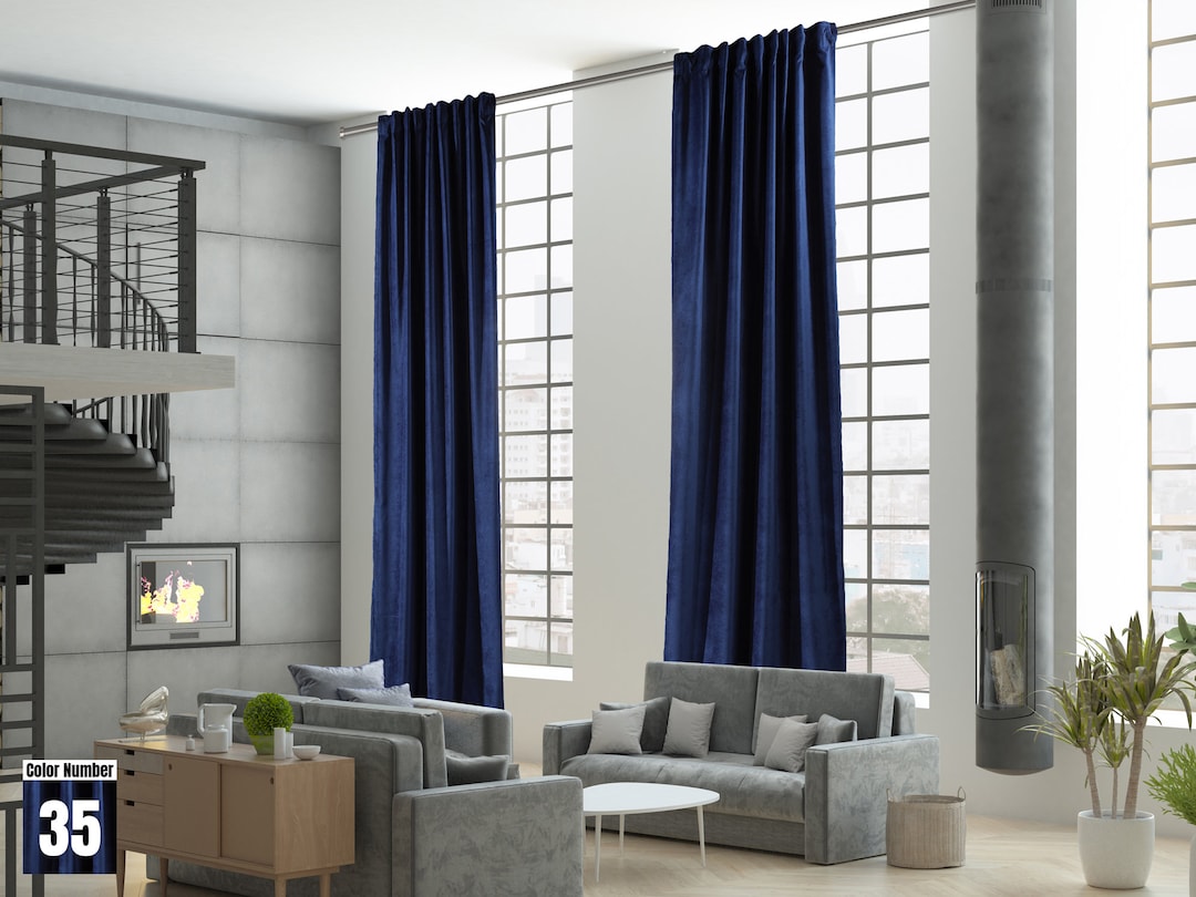 Dark Blue Luxury Velvet Extra Long Curtain Personalisable 14 16 18 Feet ...