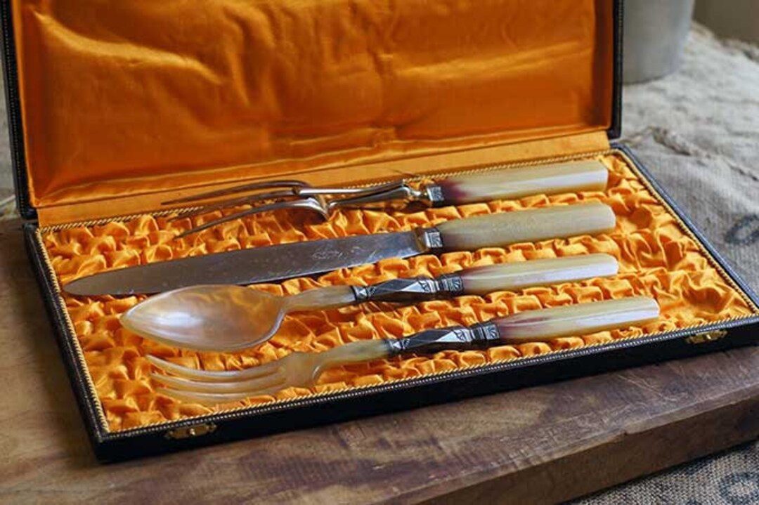 Vintage French Serving Utensils: Meat Carving Set and Salad Servers ...