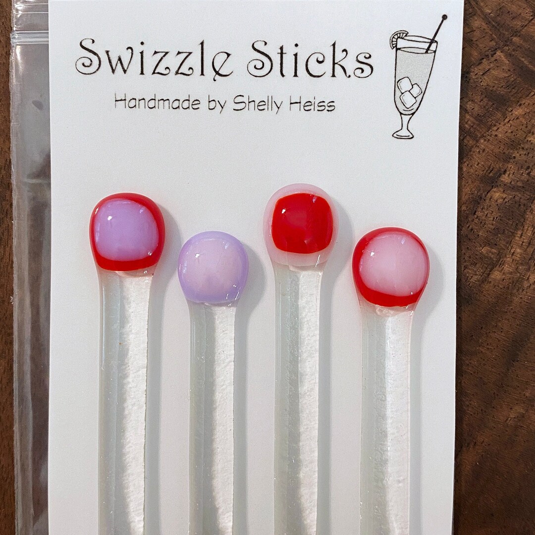 Red, Pink and Lavender Swizzle Sticks, Fused Glass Drink Stirrers - Etsy