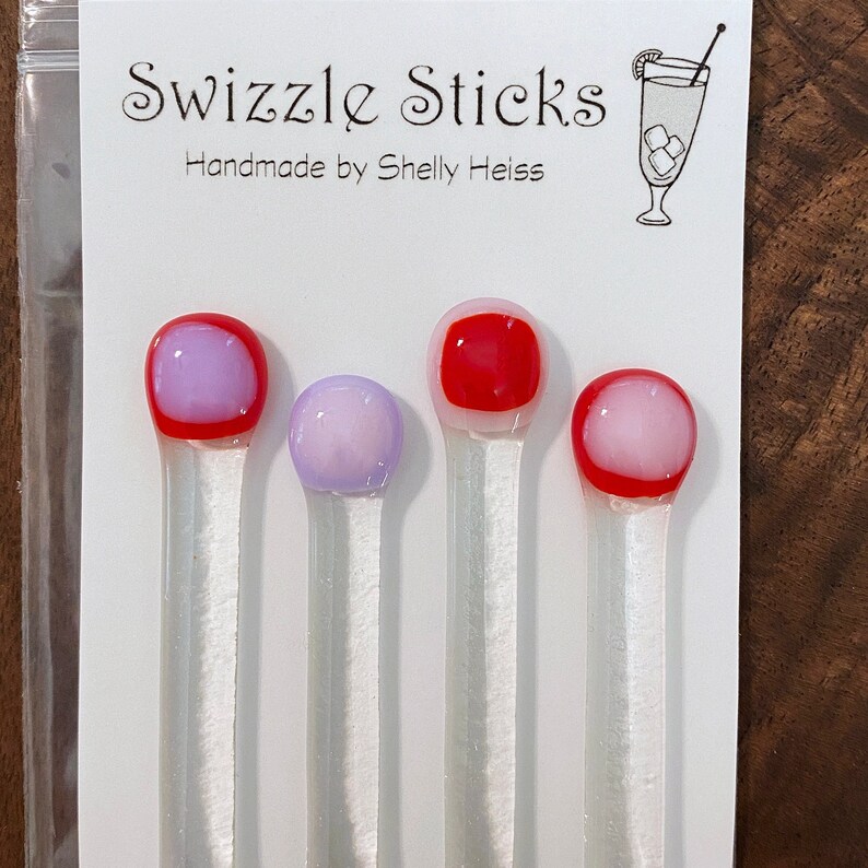 Red, Pink and Lavender Swizzle Sticks, Fused Glass Drink Stirrers - Etsy