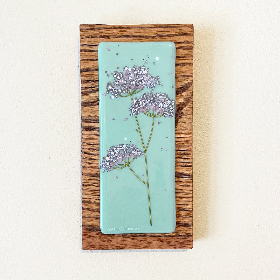 Queen Anne's Lace Fused Glass Botanical Wall Panel on Oak - Etsy