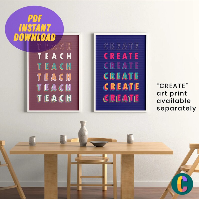 TEACH Digital Art Print Classroom Decor, Teacher Geometric Typography ...