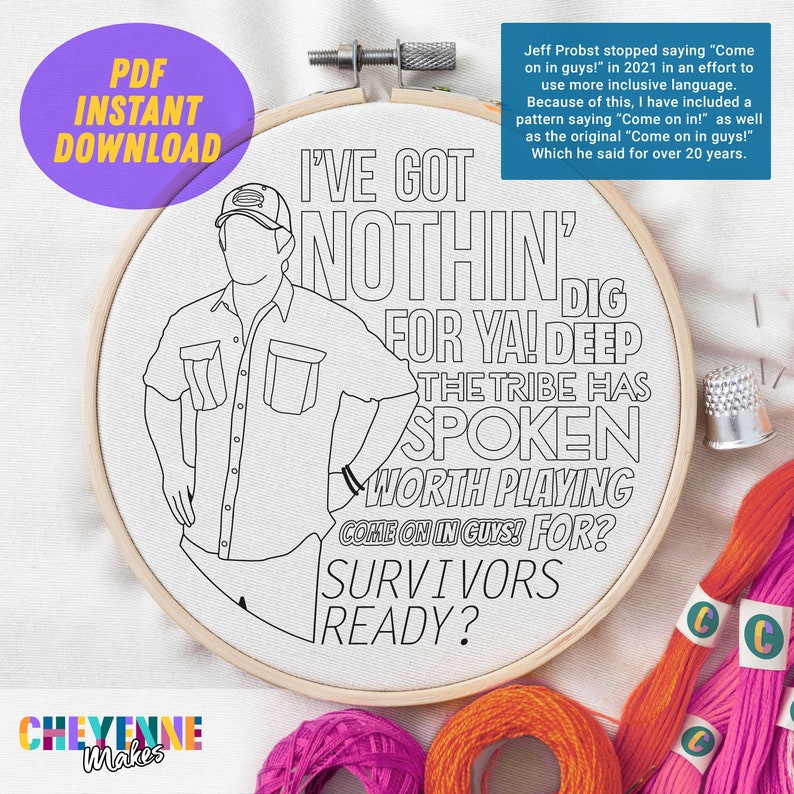 Survivor TV Show Quotes With Jeff Probst Hand Embroidery Pattern ...