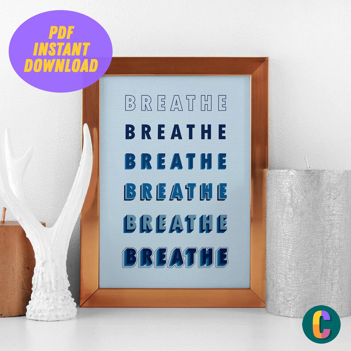 BREATHE Digital Art Print, Meditation Quote, Inspirational Quote ...