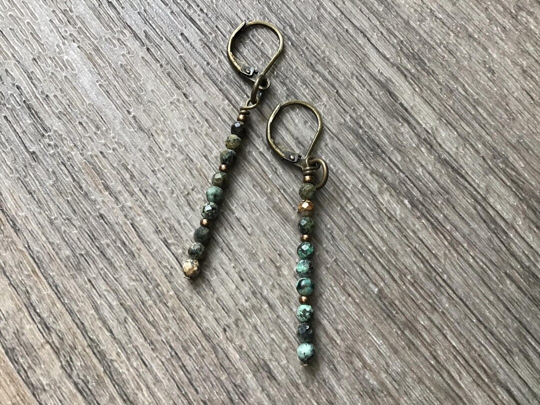 African Jasper Earrings, Gemstone Stick Dangle Earrings - Etsy