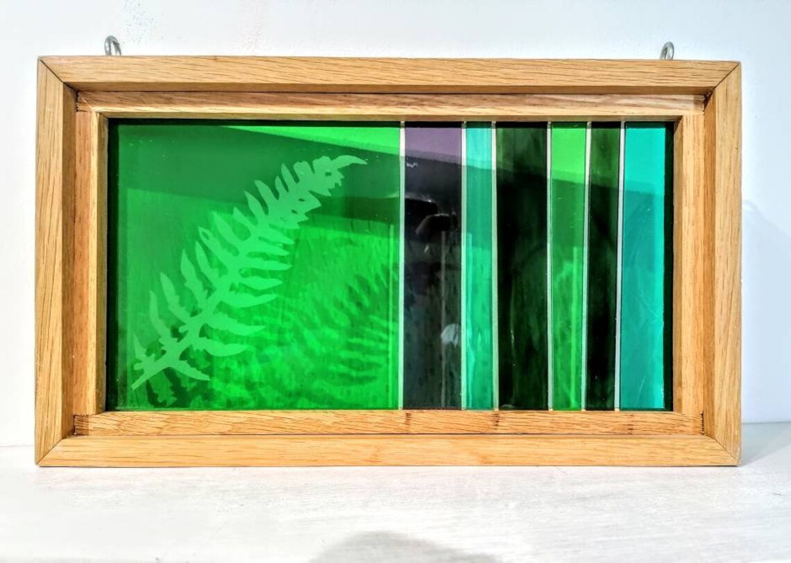 Etched Fern Leaf Glass Panel in Solid Oak Frame. - Etsy
