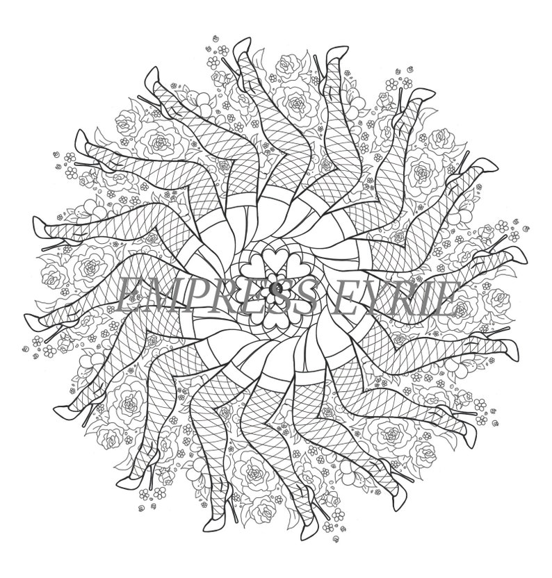 Adult Colouring Page, Sexy Legs, Fishnets, High Heel, Naughty Flowers ...