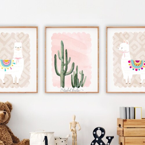 Llama Nursery Wall Art Set of 3 Llama Art Prints Cactus - Etsy