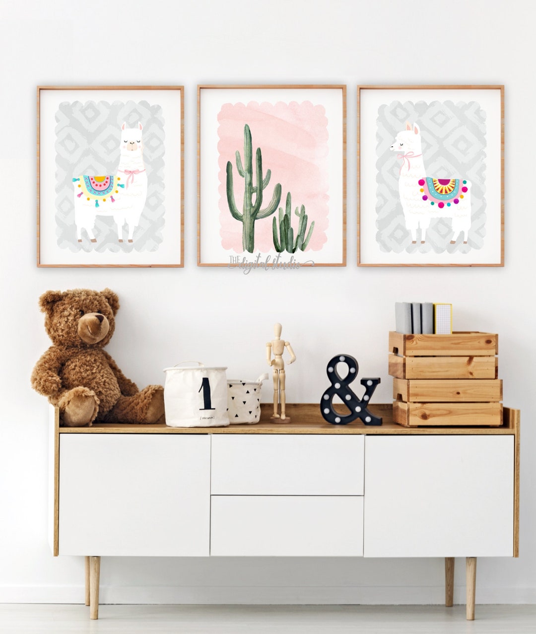 Gray and Blush Nursery Wall Art Llama Prints PRINTABLE Boho - Etsy