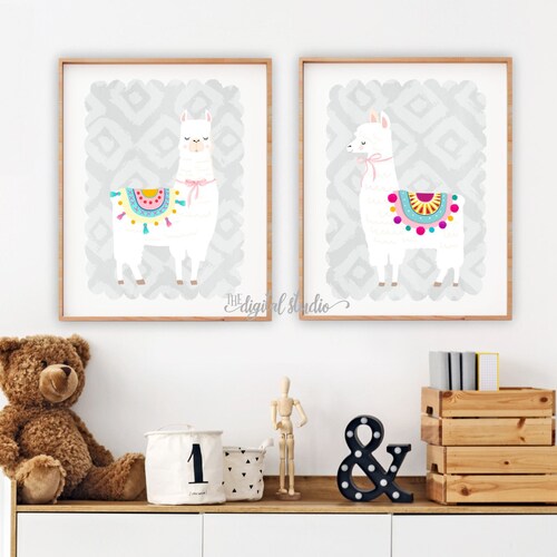 Llama Nursery Wall Art Set of 3 Llama Art Prints Cactus - Etsy