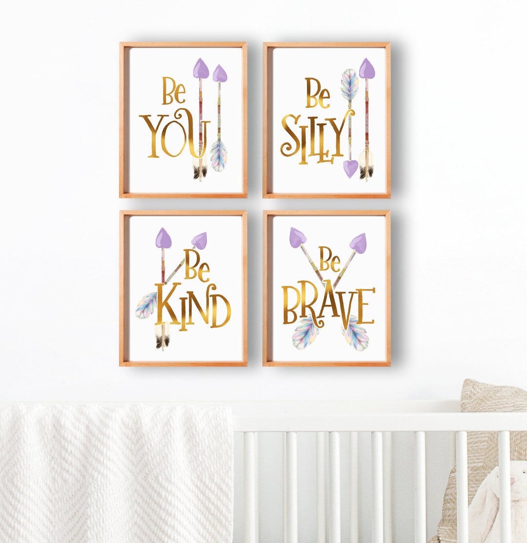 Be Brave Be Kind Purple Nursery Decor Boho Nursery Wall - Etsy