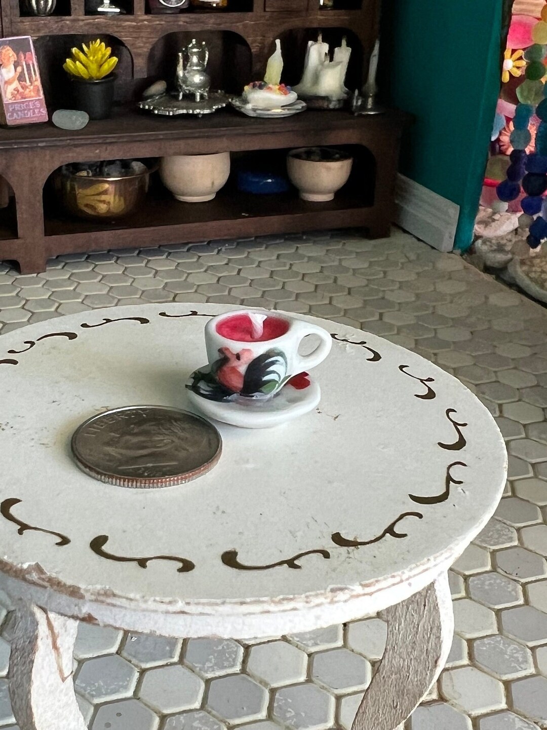1:12 Scale Miniature Rooster Ceramic Teacup Soy Candle in Strawberry ...