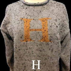 Adult and Child Monogram Sweater, Hand Knitted Tweed Letter Sweater ...