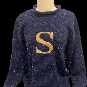 Adult and Child Monogram Sweater, Hand Knitted Tweed Letter Sweater ...