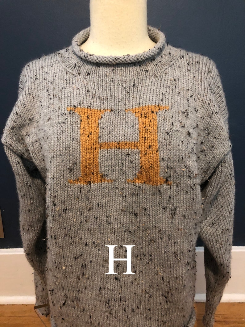 Adult and Child Monogram Sweater Hand Knitted Tweed Letter - Etsy