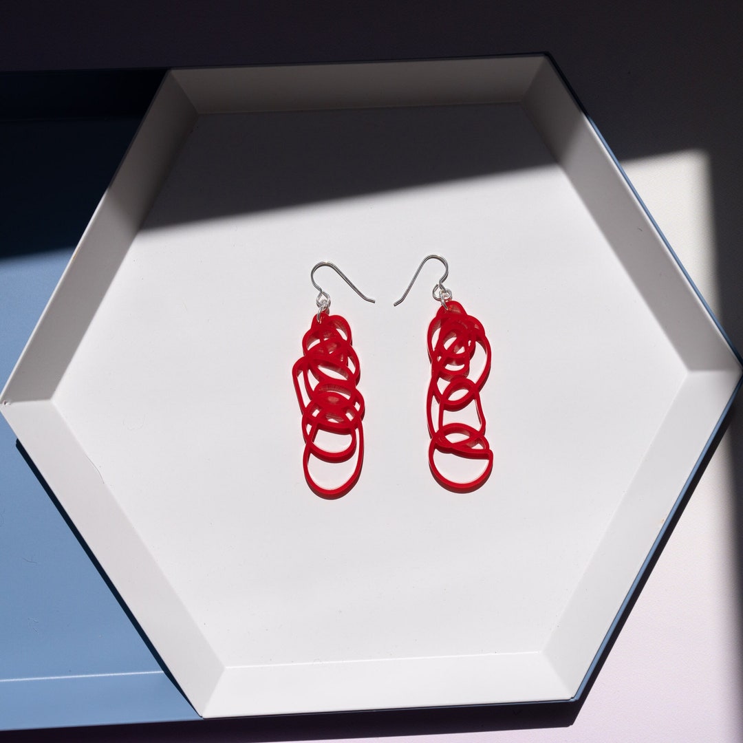 RED DANGLE EARRINGS Lightweight Earrings Abstract Red Earrings Gift for ...