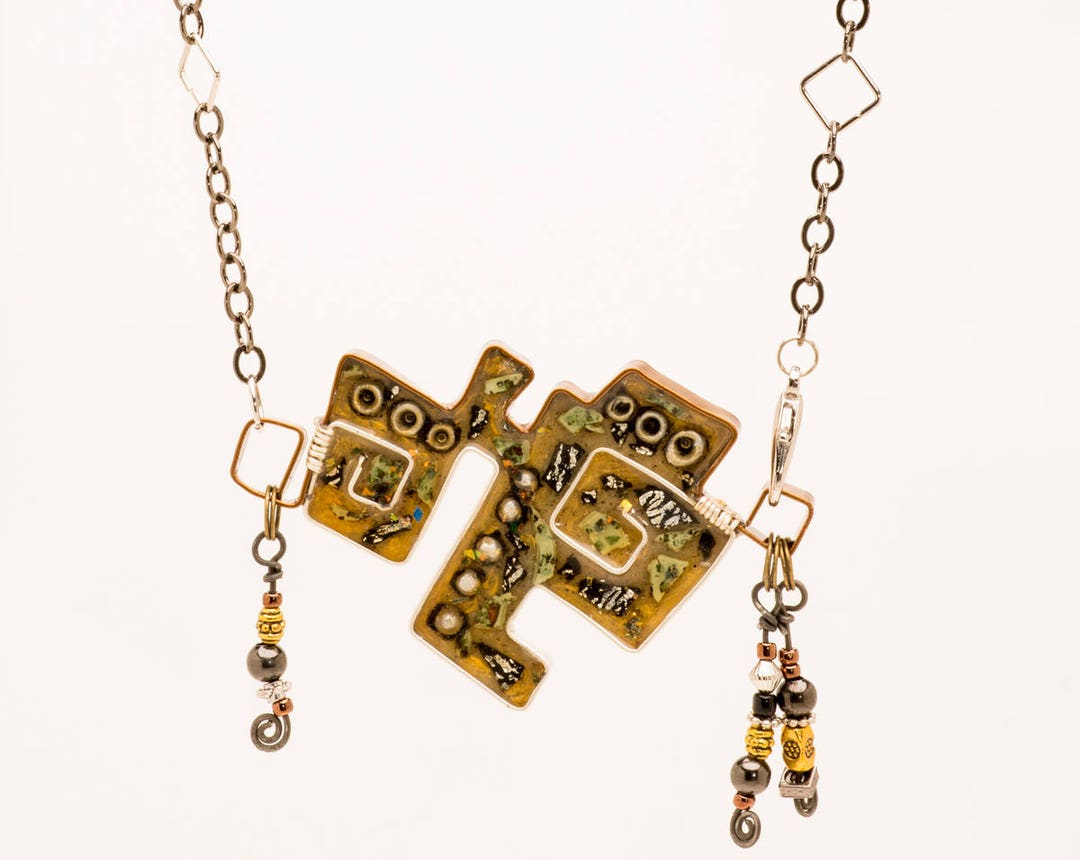 Abstract Modern Art Necklace in Black, Gold, Copper, and Silver - Etsy