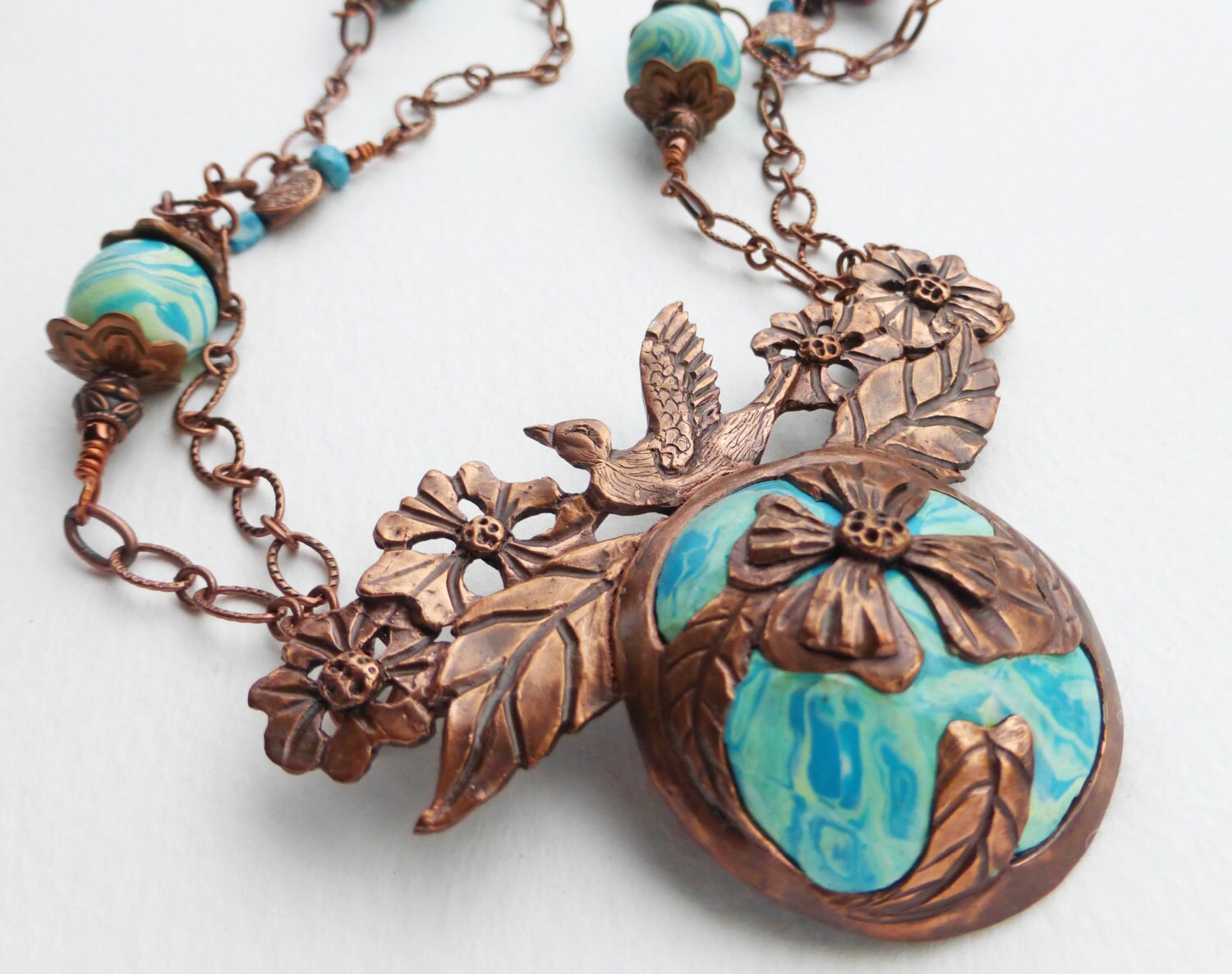 Garden Inspired Copper Bird and Leaves and Necklace - Etsy