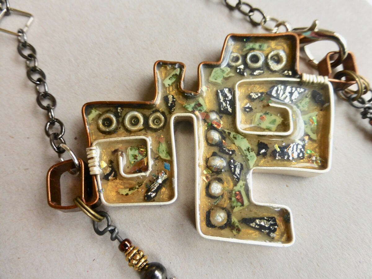 Abstract Modern Art Necklace in Black Gold Copper and - Etsy