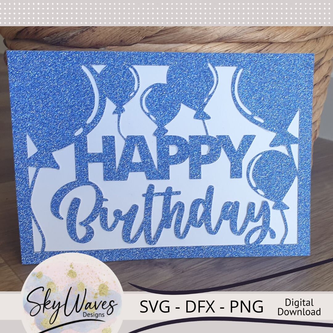 Balloon Happy Birthday Card Svg Cut File Template - Etsy