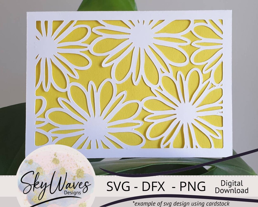 Daisy Patterned Card Template SVG, PNG, DFX Files for Cricut ...