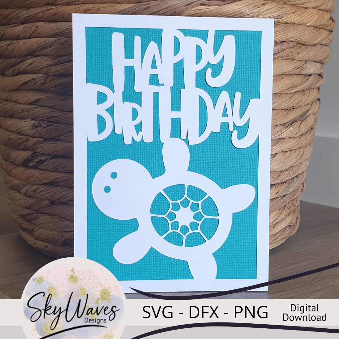 Turtle Birthday Card Template SVG - Etsy