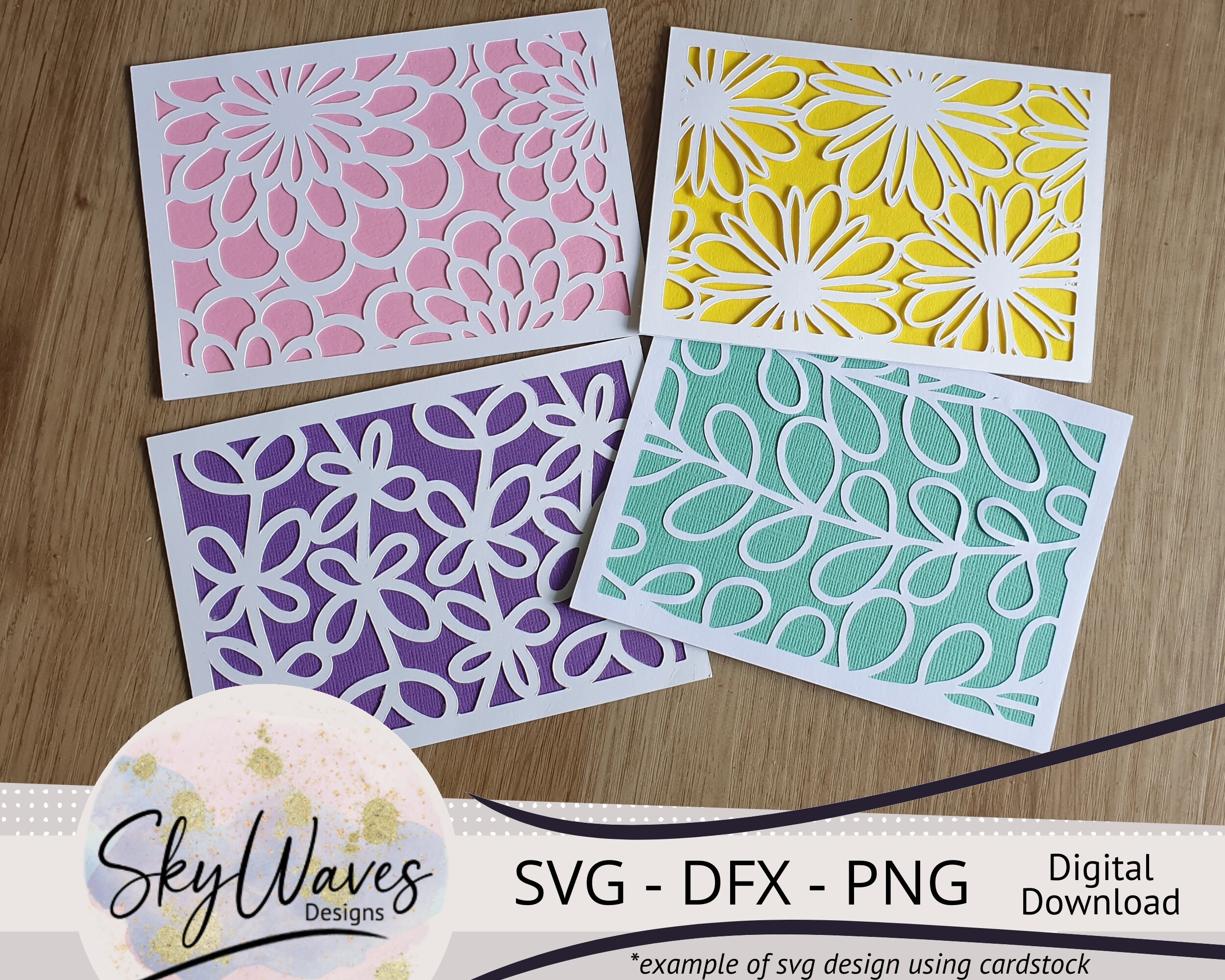 Patterned Card Template Bundle: Floral SVG, PNG, DFX Files (digital ...