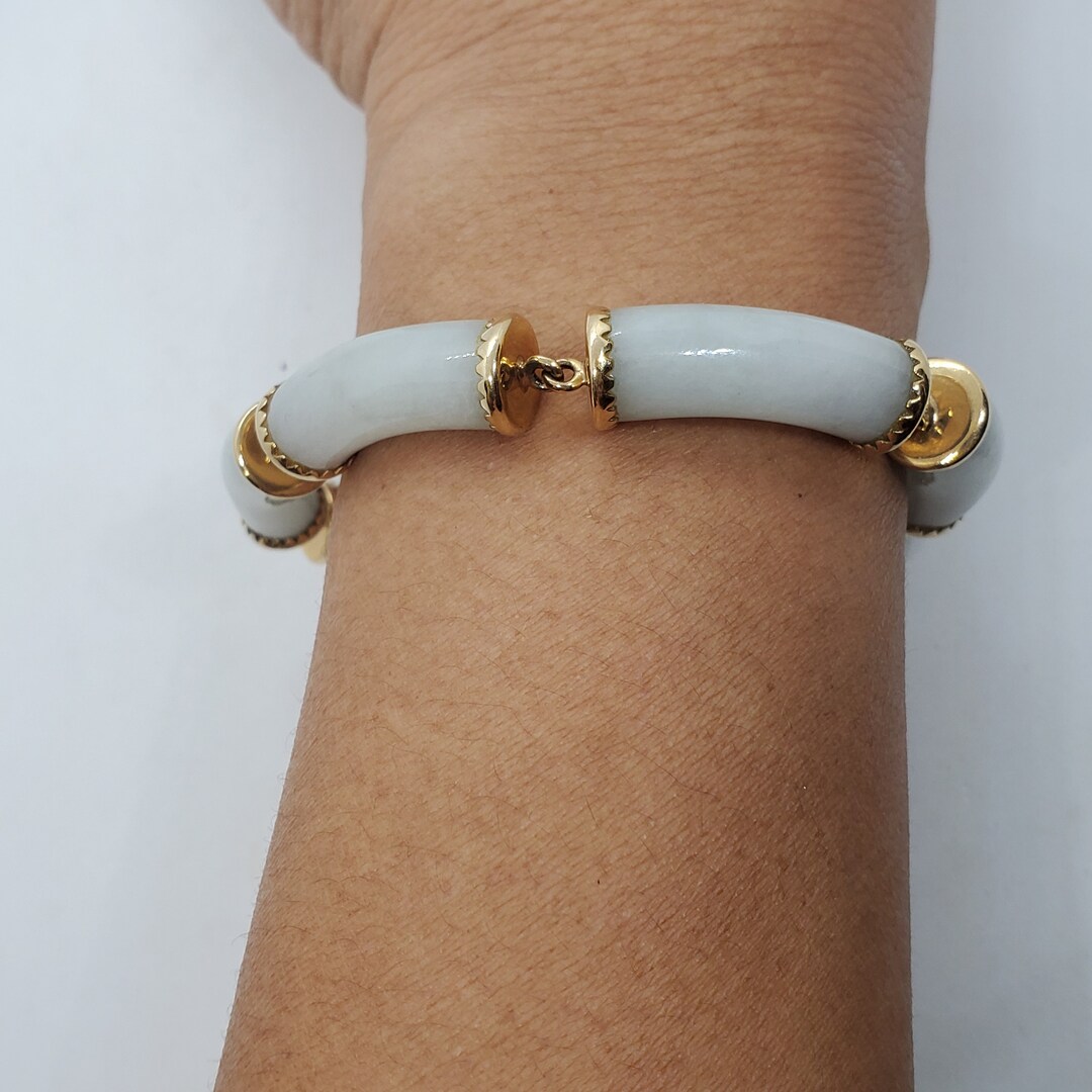 Ming's 14k Solid Gold Jade Tube Link Bracelet/ Gift for Her - Etsy