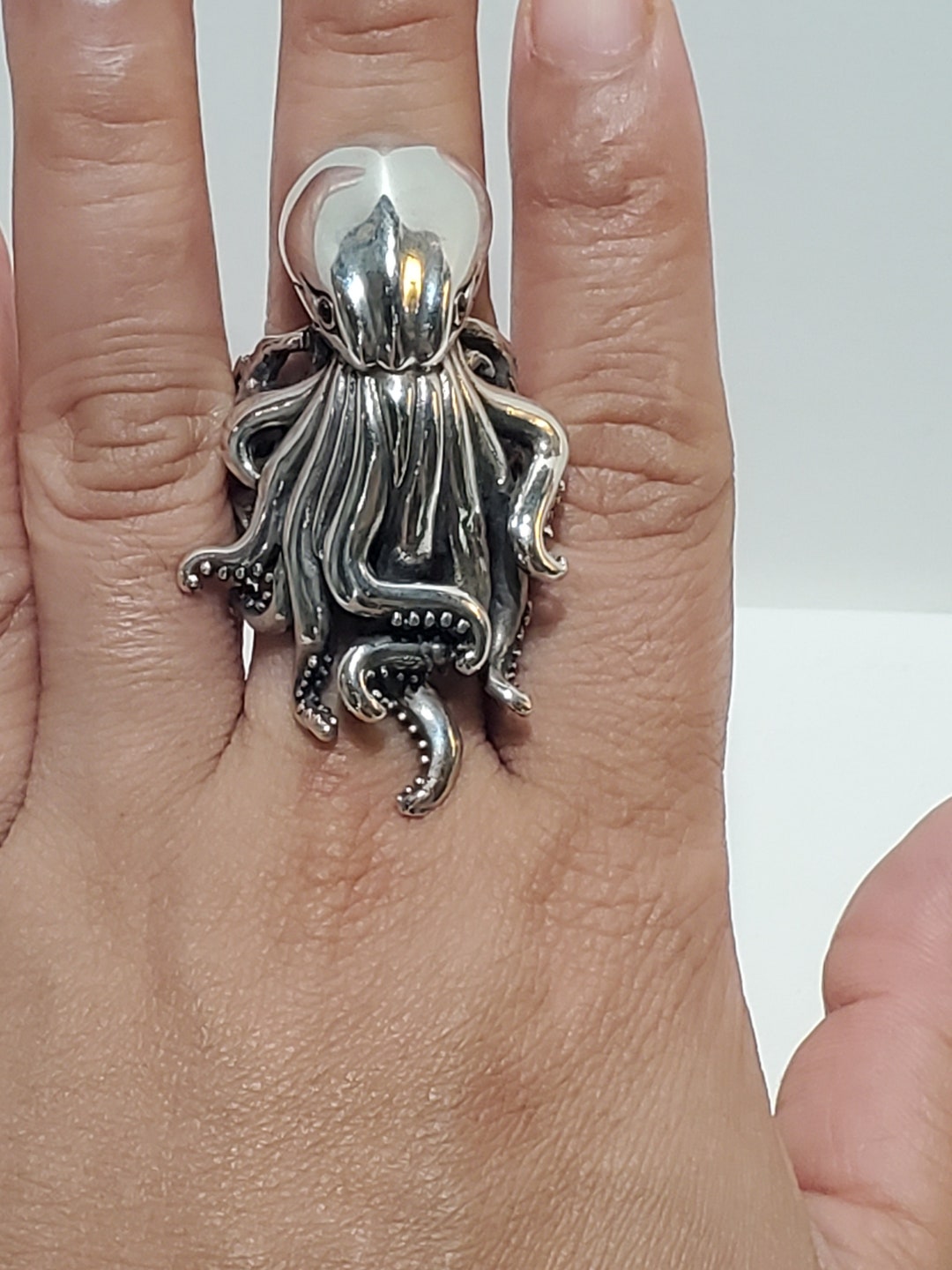 Sterling Silver Very Detailed Large Designer Octupos Adjustable Ring ...