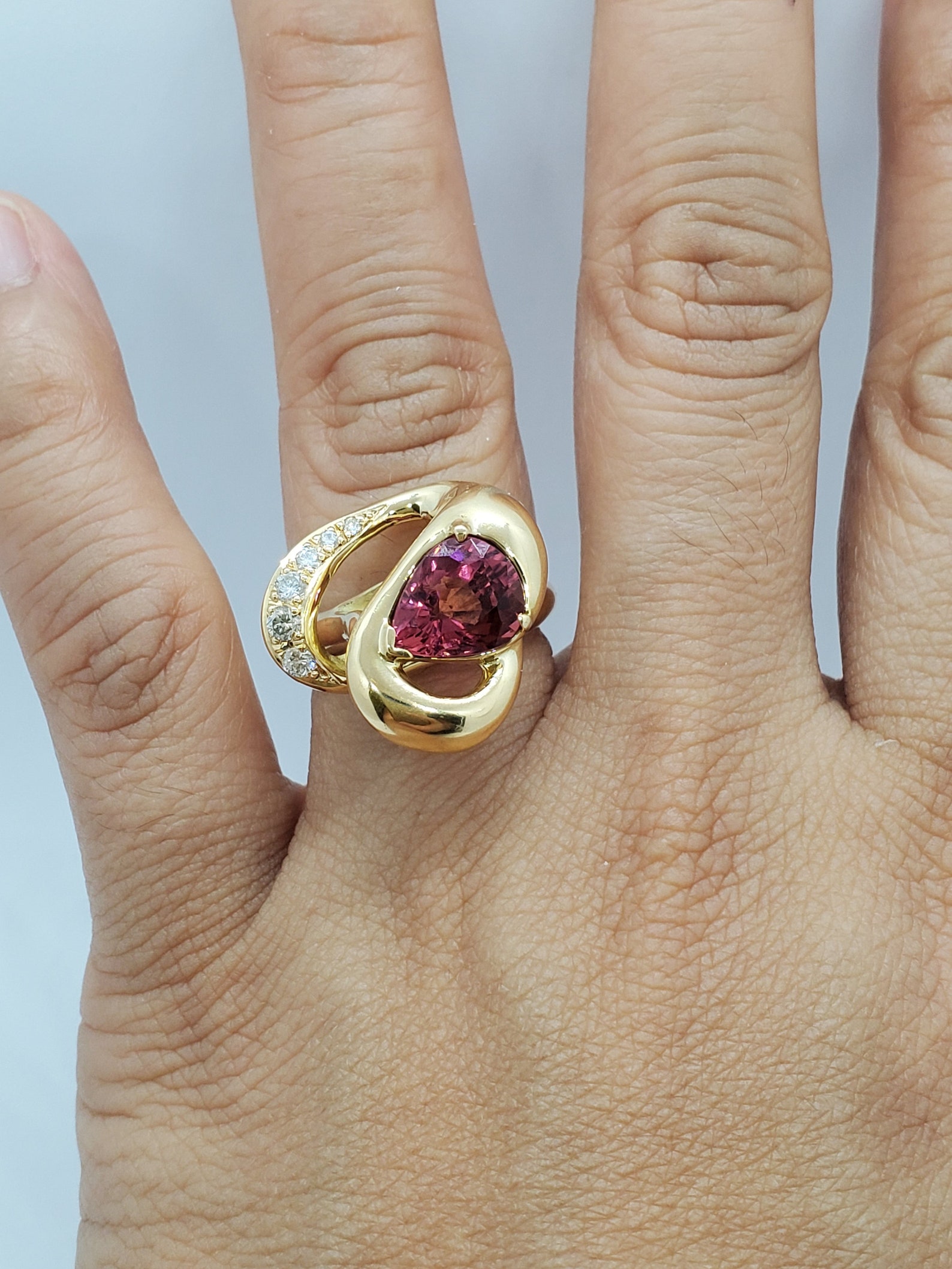 Stunning 18k Solid Gold Cranberry Color Tourmaline and Diamond | Etsy