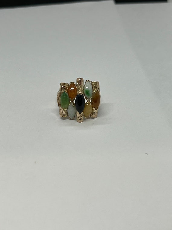14k Solid Gold Multicolor Jade Ring - Gem