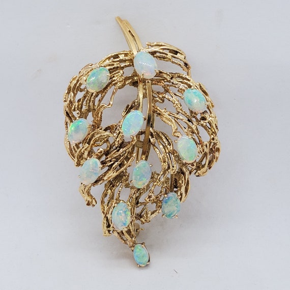 14k solid gold vintage Australian opal leaf design br… - Gem