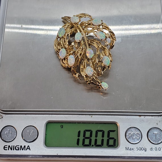 14k solid gold vintage Australian opal leaf design br… - Gem